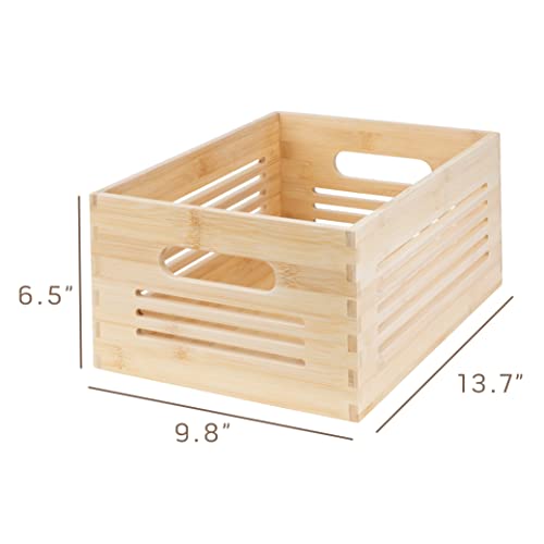 Natural Bamboo Wooden Storage Box – Rustic Farmhouse Look Wood Crate for Storage Decorative Closet, Cabinet and Shelf Basket Organizer with Built in Handles - Multi-Purpose Organizer (Medium)