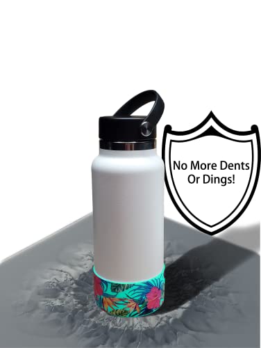 Protective Silicone Bottom Sleeve, 12oz-40oz. Fits All Vacuum Insulated Stainless Steel Water Bottles, Anti-Slip, Anti-Scratch, Rubber Flex Skin Cover (12-24oz, Light Blue Hawaiian Floral)