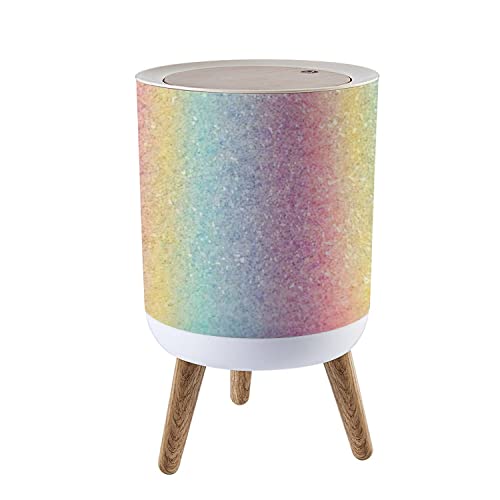 IBPNKFAZ89 Small Trash Can with Lid of Abstract Glitter Lights Multi Color Blue Pink Gold Purple and Mint Garbage Bin Wood Waste Bin Press Cover Round Wastebasket for Bathroom Bedroom Office Kitchen