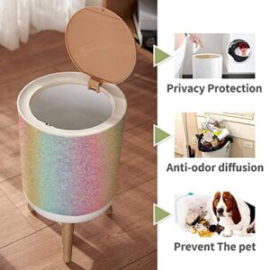 IBPNKFAZ89 Small Trash Can with Lid of Abstract Glitter Lights Multi Color Blue Pink Gold Purple and Mint Garbage Bin Wood Waste Bin Press Cover Round Wastebasket for Bathroom Bedroom Office Kitchen