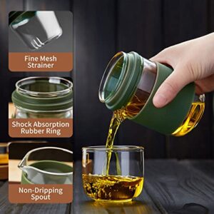 DOPUDO SPARROW Glass Tea Set, Portable Small Gongfu Teapot with 1 Infuser, 2 Cups and 1 Master Mug, All in One Water Resistant Case for Travel, Business Trip, Hotel