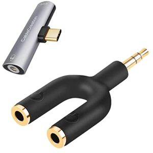 bundle – 2 items: usb c to 3.5mm headphone adapter and headphone splitter adapter