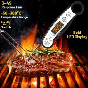 Searon Meat Thermometer Digital Rechargeable - FT003 LED Display Instant Read Thermometer Kitchen Cooking Food Thermometer for Milk Candy Water Oil BBQ Grill Smoker Waterproof (Black)