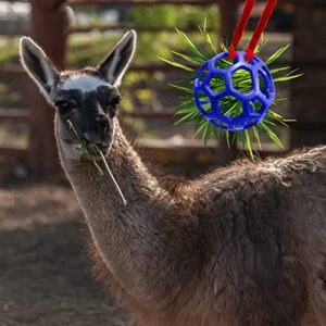 2 Pack Horse Treat Ball Hay Feeder Toy, Goat Feeder Ball Toy with 4 Ropes, Hanging Feeding Toy for Pony, Lamb, Calf, Donkey Relieve Stress, Goat Toys for Goats to Play with Hanging Hay Slow Feed Bag