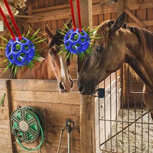 2 Pack Horse Treat Ball Hay Feeder Toy, Goat Feeder Ball Toy with 4 Ropes, Hanging Feeding Toy for Pony, Lamb, Calf, Donkey Relieve Stress, Goat Toys for Goats to Play with Hanging Hay Slow Feed Bag