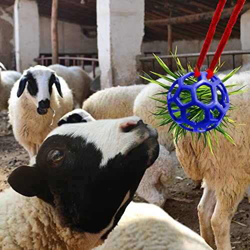 2 Pack Horse Treat Ball Hay Feeder Toy, Goat Feeder Ball Toy with 4 Ropes, Hanging Feeding Toy for Pony, Lamb, Calf, Donkey Relieve Stress, Goat Toys for Goats to Play with Hanging Hay Slow Feed Bag