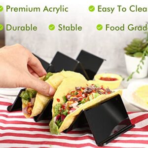 Kamehame Acrylic Taco Holder Set of 4 Black Taco Stand Tray, Modern Lucite Taco Plates for Home Restaurant Dining Kitchen Table Desktop, Each Tortilla Rack Can Hold 2 or 3 Tacos or Snacks, KA21028