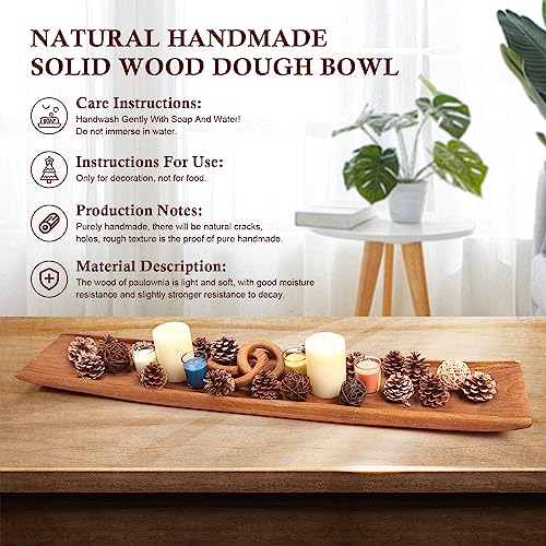 Athaliah Wood Dough Bowl, 39.5 Inchs Natural Solid Wooden Dough Bowls, Rustic Long Wooden Bread Bowl for Table Centerpiece Dining Room Home Kitchen Decor