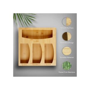 Bamboo Ziplock Bag Storage Organizer for Kitchen Drawer, Food Storage Bag Organizer Holders, Baggie Organizer | Ziplock Bag Organizer | Gallon, Quart, Snack, Sandwich and Slider Bag Dispenser