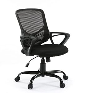 home office chair ergonomic computer desk chair mesh mid-back height adjustable swivel chair with armrest, black