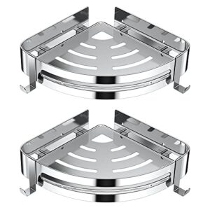 misounda bathroom shower shelves 2 pack stainless steel shower corner shelf no drilling wall mounted shower caddy corner shelf with 4 hooks for bathroom kitchen