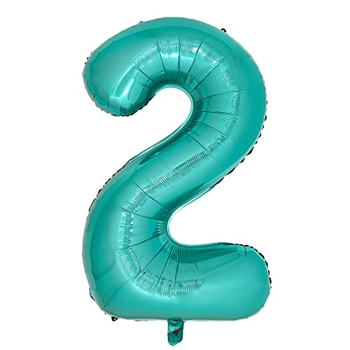 Teal Number 2 Balloons 40 Inch Large Turquoise Blue Foil Balloons for Womens Teal Birthday Decorations Little Mermaid 2nd Birthday Party Aqua Number Balloon 2