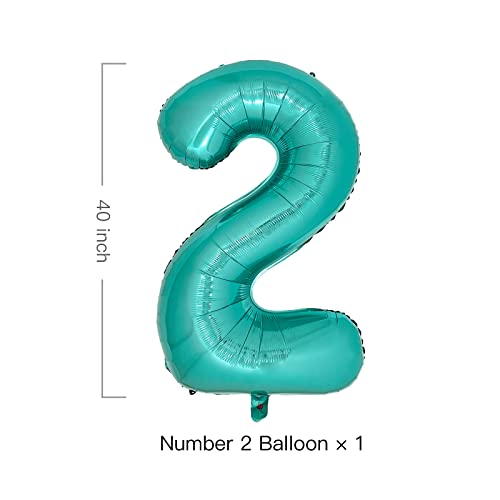 Teal Number 2 Balloons 40 Inch Large Turquoise Blue Foil Balloons for Womens Teal Birthday Decorations Little Mermaid 2nd Birthday Party Aqua Number Balloon 2