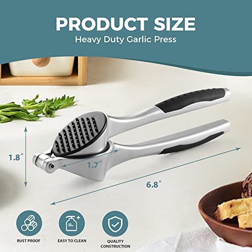 KITEXPERT Garlic Press, Premium Garlic Mincer with Ergonomic Grip Handle, Professional Garlic Presser Crusher and Peeler Set, Sturdy Ginger Press for Nuts & Seeds, Easy to Clean and Dishwasher Safe