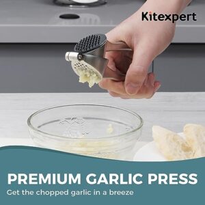 KITEXPERT Garlic Press, Premium Garlic Mincer with Ergonomic Grip Handle, Professional Garlic Presser Crusher and Peeler Set, Sturdy Ginger Press for Nuts & Seeds, Easy to Clean and Dishwasher Safe