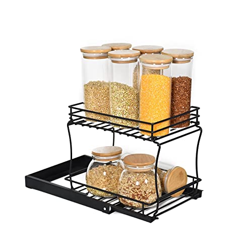 Kozloskyi Pull Out Slide Out Spice Rack Organizer for Cabinet Seasoning Rack Organizer for Kitchen Cabinet, Pantry, Closet, 2-Tier Slide Out Kitchen Cabinets and Pantry Closet Storage