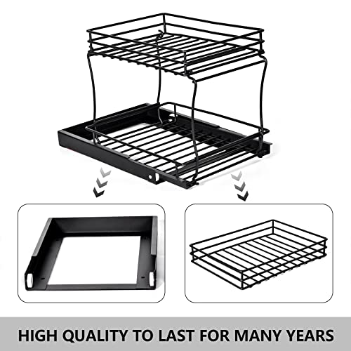 Kozloskyi Pull Out Slide Out Spice Rack Organizer for Cabinet Seasoning Rack Organizer for Kitchen Cabinet, Pantry, Closet, 2-Tier Slide Out Kitchen Cabinets and Pantry Closet Storage