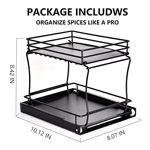 Kozloskyi Pull Out Slide Out Spice Rack Organizer for Cabinet Seasoning Rack Organizer for Kitchen Cabinet, Pantry, Closet, 2-Tier Slide Out Kitchen Cabinets and Pantry Closet Storage