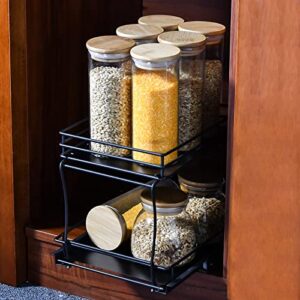 Kozloskyi Pull Out Slide Out Spice Rack Organizer for Cabinet Seasoning Rack Organizer for Kitchen Cabinet, Pantry, Closet, 2-Tier Slide Out Kitchen Cabinets and Pantry Closet Storage