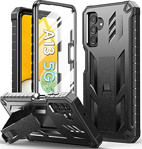 for Samsung Galaxy A13 5G Case: TPU Soft Shock Proof Protection | Matte Textured Design Shell - Heavy Duty Military Grade Rugged Cell Phone Protective Cover with Kickstand for A13 5G (Black)