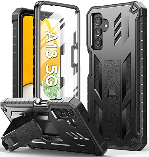 for Samsung Galaxy A13 5G Case: TPU Soft Shock Proof Protection | Matte Textured Design Shell - Heavy Duty Military Grade Rugged Cell Phone Protective Cover with Kickstand for A13 5G (Black)