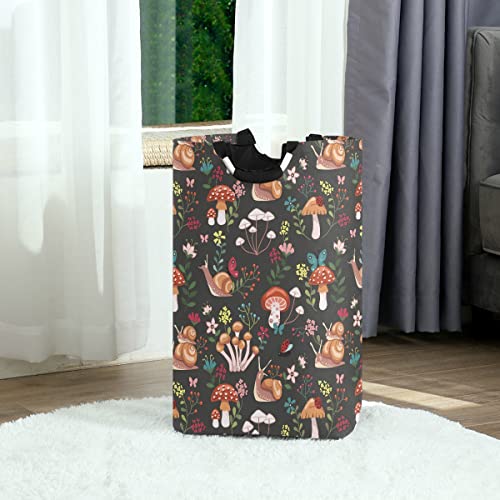 Mushroom with Snails Large Laundry Hamper Basket, Collapsible Laundry Bag, Oxford Cloth Foldable Storage Bins Baskets with Handles for Laundry, Bedroom, Home Decor