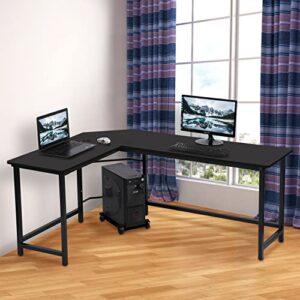 Computer Desk L-Shape Desk Home Office Gaming Desk Corner PC Laptop Standing Desk Table Study Writing Workstation with Free CPU Stand Monitor Stand Study Table,Space-Saving