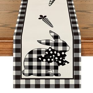 artoid mode buffalo plaid rabbit carrots easter table runner, spring summer seasonal holiday kitchen dining table decoration for indoor outdoor home party decor 13 x 72 inch