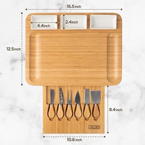 TMD Cheese Board and Knife Set – Cheese Board Set with 3 Ramekins – Beautiful Charcuterie Boards - Superb House Warming Gifts, New Home, Anniversary & Wedding Gifts for couples, Bridal Shower Gifts