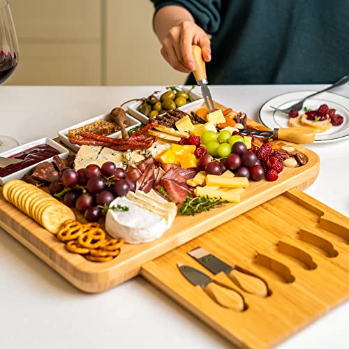 TMD Cheese Board and Knife Set – Cheese Board Set with 3 Ramekins – Beautiful Charcuterie Boards - Superb House Warming Gifts, New Home, Anniversary & Wedding Gifts for couples, Bridal Shower Gifts