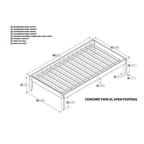 AFI Concord Twin XL Platform Bed with Open Foot Board in White