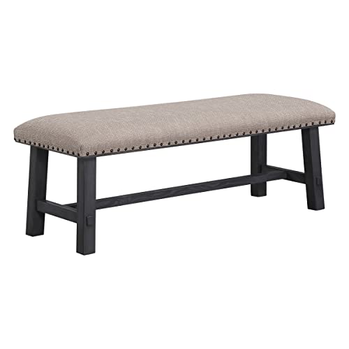 OSP Home Furnishings Callen Bench with Antique Bronze Nailhead Trim, Antique Grey Frame and Grey Fabric