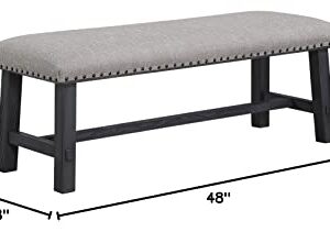 OSP Home Furnishings Callen Bench with Antique Bronze Nailhead Trim, Antique Grey Frame and Grey Fabric