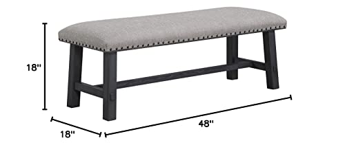 OSP Home Furnishings Callen Bench with Antique Bronze Nailhead Trim, Antique Grey Frame and Grey Fabric