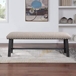 OSP Home Furnishings Callen Bench with Antique Bronze Nailhead Trim, Antique Grey Frame and Grey Fabric