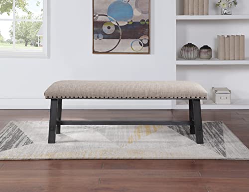 OSP Home Furnishings Callen Bench with Antique Bronze Nailhead Trim, Antique Grey Frame and Grey Fabric