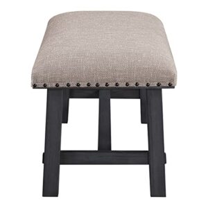 OSP Home Furnishings Callen Bench with Antique Bronze Nailhead Trim, Antique Grey Frame and Grey Fabric