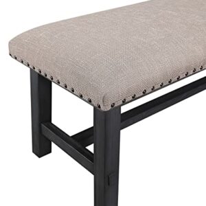 OSP Home Furnishings Callen Bench with Antique Bronze Nailhead Trim, Antique Grey Frame and Grey Fabric