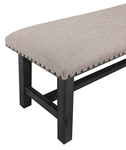 OSP Home Furnishings Callen Bench with Antique Bronze Nailhead Trim, Antique Grey Frame and Grey Fabric