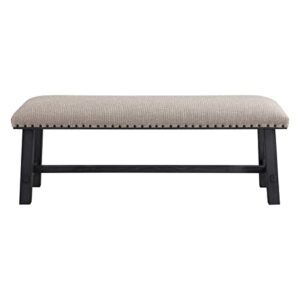 OSP Home Furnishings Callen Bench with Antique Bronze Nailhead Trim, Antique Grey Frame and Grey Fabric