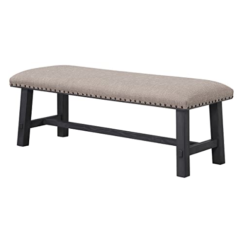 OSP Home Furnishings Callen Bench with Antique Bronze Nailhead Trim, Antique Grey Frame and Grey Fabric