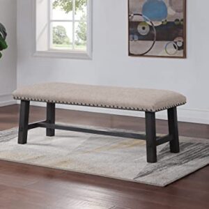 OSP Home Furnishings Callen Bench with Antique Bronze Nailhead Trim, Antique Grey Frame and Grey Fabric