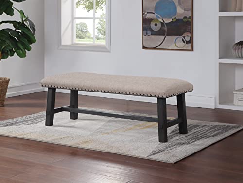 OSP Home Furnishings Callen Bench with Antique Bronze Nailhead Trim, Antique Grey Frame and Grey Fabric