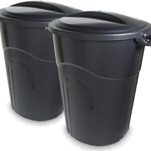 United Solutions 32 Gallon Outdoor Garbage Can, Black, Easy to Carry Garbage Can with Sturdy Construction, Pass-Through Handles & Attachable Click Lock Lid, Indoor or Outdoor Use, (Pack of 2)