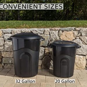 United Solutions 32 Gallon Outdoor Garbage Can, Black, Easy to Carry Garbage Can with Sturdy Construction, Pass-Through Handles & Attachable Click Lock Lid, Indoor or Outdoor Use, (Pack of 2)