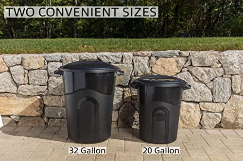 United Solutions 32 Gallon Outdoor Garbage Can, Black, Easy to Carry Garbage Can with Sturdy Construction, Pass-Through Handles & Attachable Click Lock Lid, Indoor or Outdoor Use, (Pack of 2)