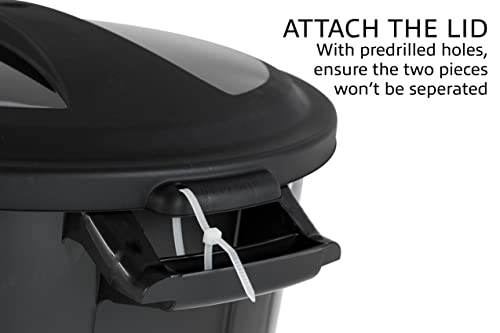 United Solutions 32 Gallon Outdoor Garbage Can, Black, Easy to Carry Garbage Can with Sturdy Construction, Pass-Through Handles & Attachable Click Lock Lid, Indoor or Outdoor Use, (Pack of 2)