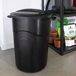 United Solutions 32 Gallon Outdoor Garbage Can, Black, Easy to Carry Garbage Can with Sturdy Construction, Pass-Through Handles & Attachable Click Lock Lid, Indoor or Outdoor Use, (Pack of 2)