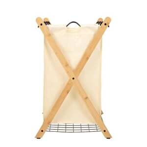 Oceanstar X-Frame Bamboo 3-Bag Laundry Sorter, White