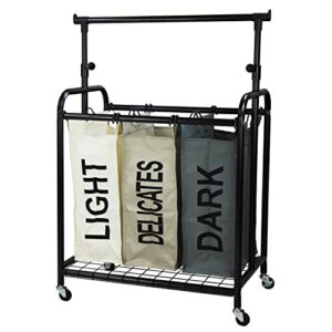 oceanstar 3-bag rolling laundry sorter with adjustable hanging bar, color